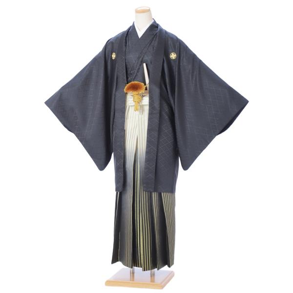 紋付袴 レンタル（１月/成人式）8SAF-34 紋付き 羽織袴レンタル 男性 紳士 着物 成人式 結婚式 男袴 貸衣装 168ｃｍ〜172ｃｍ位まで 金黒袴 黒着物 足袋プレゼント 往復送料無料