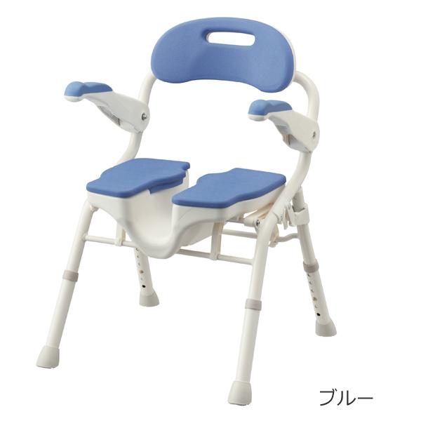 【カラー】ブルー【サイズ】幅46×奥行45〜53×高さ64〜74cm　座面サイズ：幅36×奥行30cm　座面切込み幅：10cm（最狭部：4.5cm）　座面までの高さ：33〜43cm【重量】約4.1kg【材質】座部・背もたれ：ポリエチレン　グ...