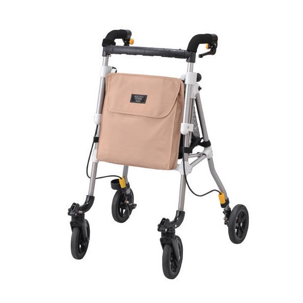 【カラー】ベージュ【サイズ】使用時：幅53×奥行52×高さ75.5〜84.5cm（4段階調節）　収納時：幅27.5×奥行32×79cm　前輪：14.5cm　後輪：14.5cm　【材質】本体：アルミニウム（一部プラスチック）　袋部：ポリエステ...