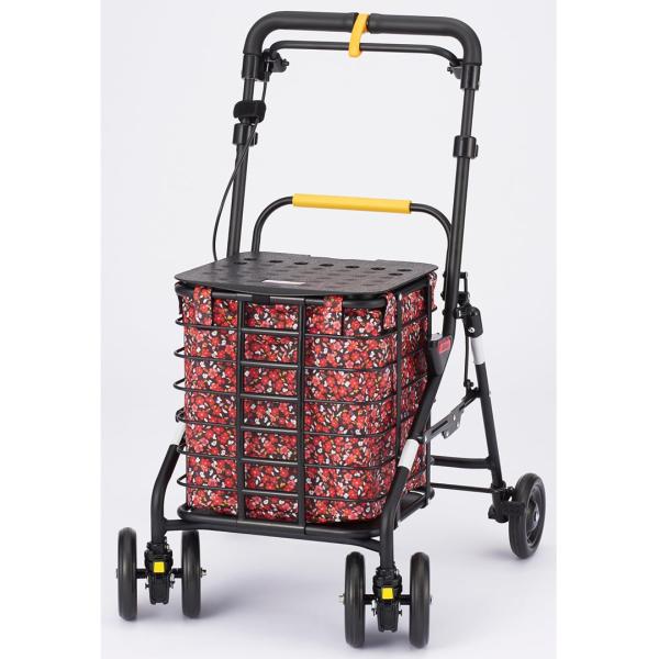 【カラー】花柄【サイズ】使用時：幅50×奥行58×高さ82〜90.5cm　折りたたみ時：幅50×奥行41×高さ88.5cm　カゴ：幅28×奥行27×高さ31.5cm（耐荷重12kg）　車輪　前輪：13cm　後輪：13cm【材質】フレーム：ア...