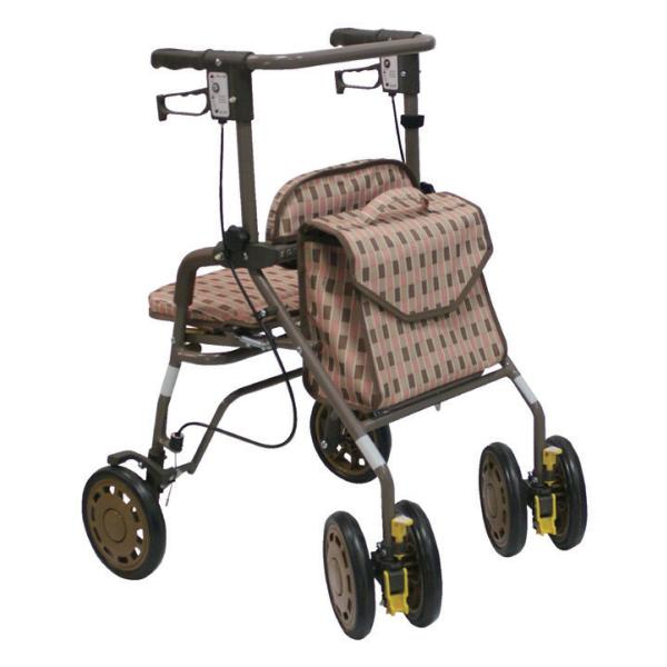 【カラー】Bベージュ【サイズ】使用時：幅55×奥行61×高さ81〜93cm（5段階） 　折りたたみ時：幅55×奥行37×高さ88cm　座面：幅35×奥行29cm 　バッグ：幅30×奥行14×高さ24cm　バッグ耐荷重：2kg　タイヤ前輪・後...