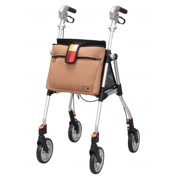 【カラー】キャメル【サイズ】幅44×奥行57×高さ80〜91cm（4段階）　折りたたみ時：幅25×奥行26×高さ84cm　フロントバッグ：幅36×奥行5×高さ35cm　メッシュバッグ：幅29×奥行13×高さ20cm　タイヤ：前輪15cm　後...