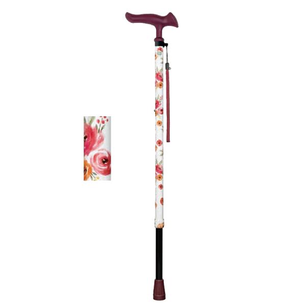 【カラー】花柄ホワイト【サイズ】全長約66.5〜89cm（2.5cm間隔　10段階調節）【身長目安】約127〜172cm【重量】約270g【材質】シャフト：アルミニウム　グリップ：ポリプロピレン、エラストマー　ストラップ：ナイロン　先ゴム：...