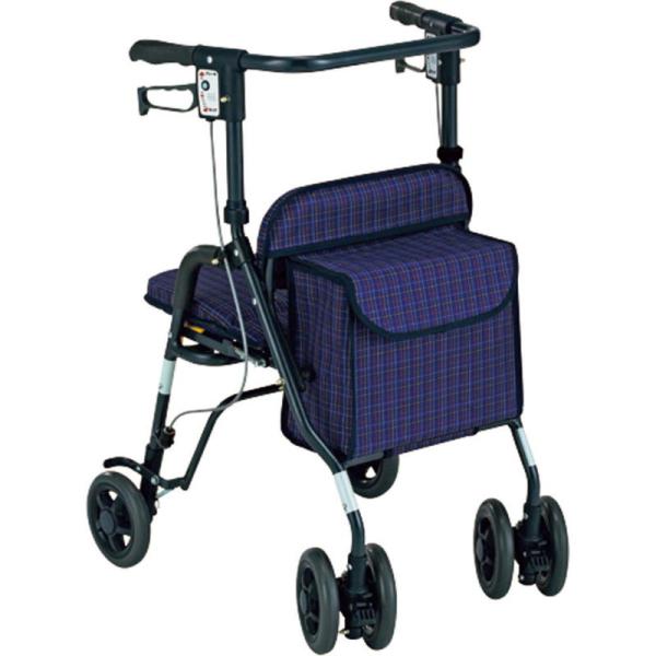 【カラー】格子紺【サイズ】使用時：幅50×奥行56cm×高さ78.5〜88（4段階）　折りたたみ時：幅50×奥行28.5cm×高さ86.5　座面：幅34.5×奥行27×高さ41cm　バッグ：幅30.5×奥行14.5×高さ26cm　バッグ耐荷...