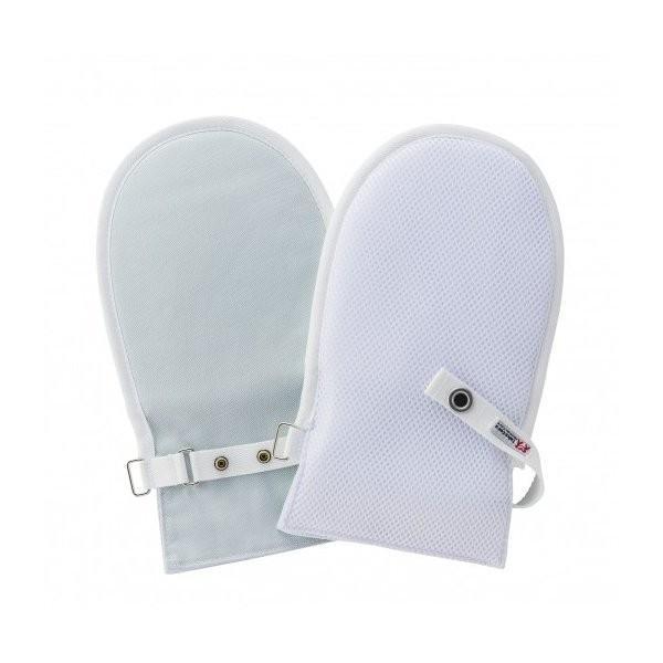 【適応サイズ】Mサイズ：手首14-20cm　手のひら14-18cm【カラー】ブルー【入数】1双（2枚）【材質】表地：綿100％　裏地：ポリエステル65％、綿35％（縁取り、ベルト、メッシュ：ポリエステル）【メーカー品番】105802【JAN...