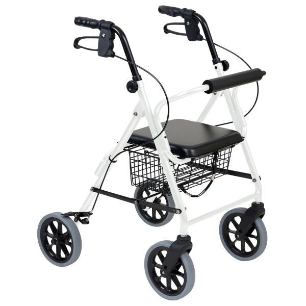 【カラー】パールホワイト【付属品】買い物バスケット【サイズ】幅58.5×奥行65.5×高さ 78〜92cm（7段階調節）　座面サイズ：30.5×30.5cm　座面までの高さ：50cm　車輪サイズ：直径19cm　折りたたみ時の奥行：44.5c...