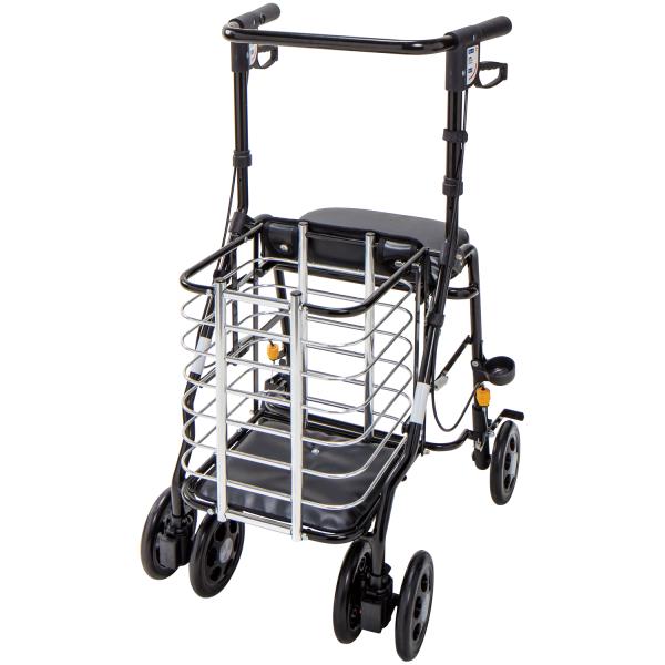 【サイズ】使用時：幅49×奥行61.5×高さ84〜93cm（4段階調節）　折りたたみ時：幅49×奥行36×高さ92cm　※折りたたみ時は自立します　座面：幅31×奥行22cm　座面高：48cm　カゴ：幅26.5×奥行25.5×高さ32.5c...