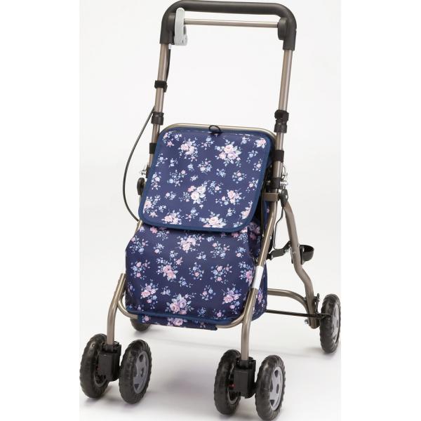 【カラー】紺花柄【サイズ】使用時：幅48×奥行54×高さ81〜91cm（3段階調節）　折りたたみ時：幅48×奥行23×高さ88.5cm　座面：幅26.5×奥行28cm　座面高：49cm　バッグ：幅25×奥行23×高さ30cm　バッグ積載量：...