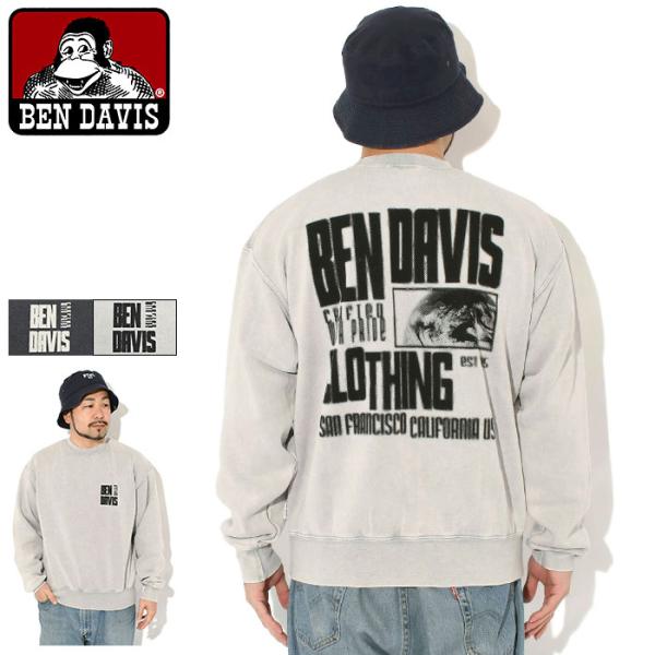 ベンデイビス トレーナー BEN DAVIS メンズ ブラード フェイデッド クルー スウェット ( C-26380010 Blurred Faded Crew Sweat )古着の様なビンテージ感を醸し出すパウダーブリーチ加工(表面脱色加...