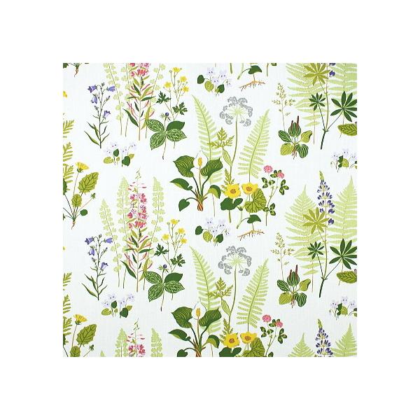 例）数量「 1 」→ 生地巾 142cm x 10cm数量「 5 」→ 生地巾 142cm x 50cm質の良い綿生地にプリントされた草花たち。やわらかい色合いの草花が愛らしく咲き乱れて....。（北欧では）真夏に咲く花々が描かれてます。黄...