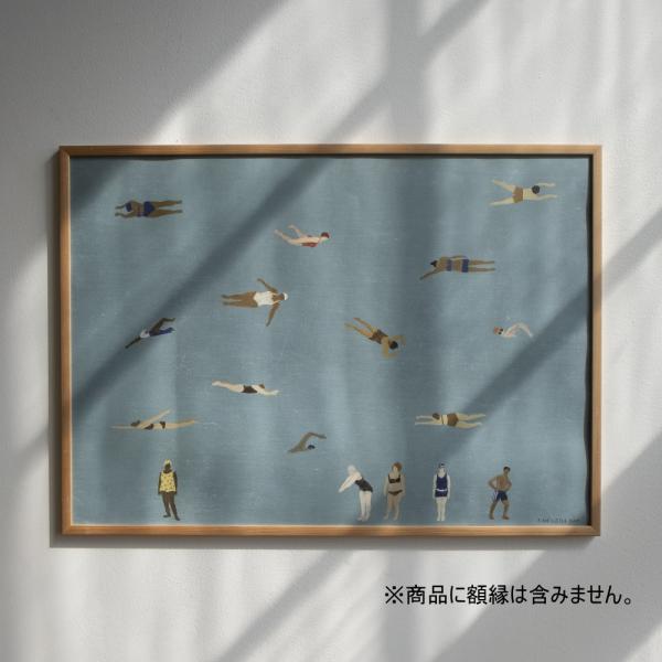 北欧ブランド、ファインリトルデイ（FILE LITTLE DAY）社のアートポスターです。「どんな天気でも、私たちは飛び込みたい。」と、男子も女子も、いろんな水着を着た人々が気持ちよさそうに泳いでいます。夏が短い北欧の人たちにとって待ち遠し...