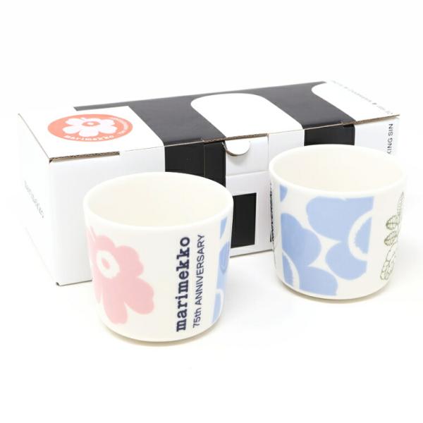 marimekko（マリメッコ）の75周年を記念した、日本限定のラテマグ2個セットです。マイヤ・イソラの2つの柄、UNIKKO（ウニッコ）とVIHKIRUUSU（ヴィヒキルース）を組み合わせて、ピンクのウニッコと、ライトブルーのウニッコにオ...