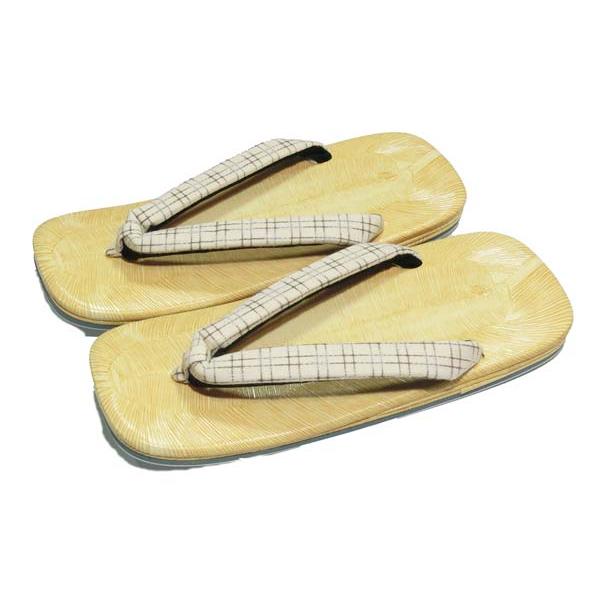 生成色紬柄鼻緒　合皮ライト底でかかとにびょうが打ってあるタイプの紳士物のお洒落雪駄です。アスファルトや石畳ではシャリッ、シャリッと小気味よい音がします。サイズ：足サイズ24.5cm〜26.5cmまで(私は、26.5cmでLサイズで1cm位か...