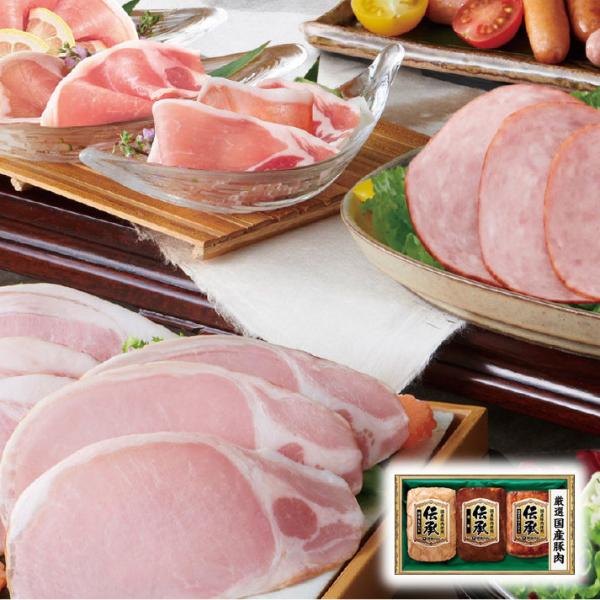 「伝承」は国産豚肉を原料とし、創業者「伊藤傳三」のハムづくりの想いを込めました。箱サイズ：30.7×7×17cm現品サイズ・内容：特選(ももハム220g・炙り焼ポークローフ160g)・焼豚230g各1本総重量(梱包箱等含む)：790g製造生...