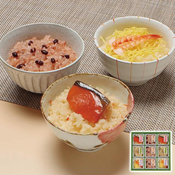 料亭の炊き込みご飯をお好きなときに電子レンジ（600Ｗ）約1分で簡単に召し上がることができます。内容量：赤飯90g×3、 鮭ごはん・ちりめんごはん・ちらし寿司 各90g×2   製造生産地：京都賞味期間：常温75日アレルゲン：小麦・卵・えび...