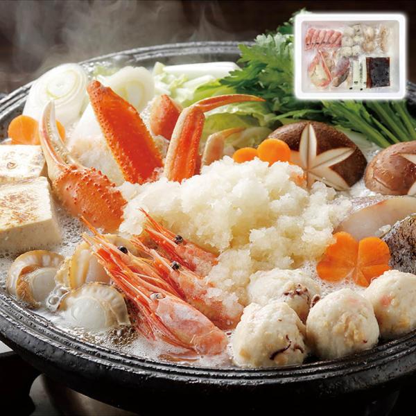 海鮮の具材から染み出た旨味と大根おろしで鍋全体の味に深みが出て美味しくいただけます。シメには残りのたれにご飯を入れて雑炊がおすすめ。体の芯から温まりお楽しみいただける一品です。内容量：ゆでずわいがにカット100g×1、ボイル海老6g×6、ボ...