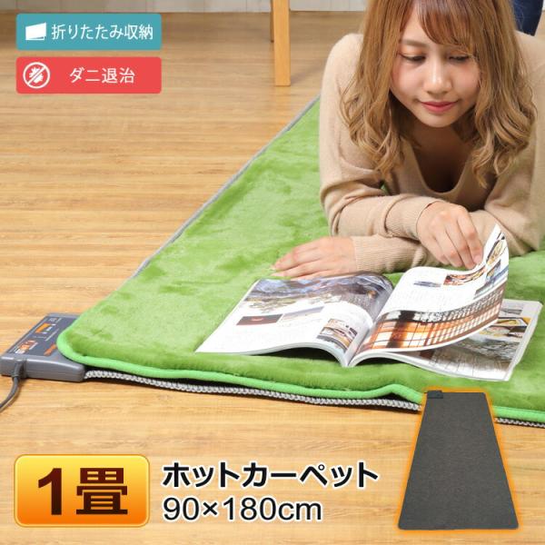 1畳用カーペット本体消費電力:200W素材:ポリエステル100%表面温度:45℃電気代:約1.2円/時サイズ:90×180その他:折り畳み収納、ダニ退治、温度調節機能（強弱切り替え）付き【注意事項】商品の詳細はご注文前にメーカーサイトもしく...
