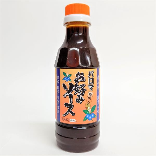 国産の野菜・果実（りんご・トマト・玉葱・梅肉）を使用しており、塩分や香辛料を多く含んだ、しっかりとした味のお好み焼ソースです。トマトの酸味と玉葱・リンゴなど果実の甘味で柔らかくマイルドな味に仕上げました。