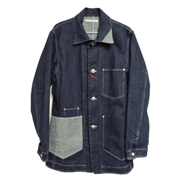 今だけ５０％OFF!! 14800円が7400円?着るカバンシリーズCWF定番デニムのカバーオールです。１２オンスのしっかりしたデニムで作られていて生地の表裏の配色使いが効いていて縫い代もチェックのパイピング始末でおしゃれです。釦も好きなも...