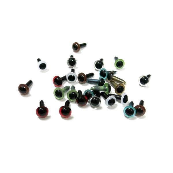 ぬいぐるみや人形用の目玉ボンドなどを利用して人形に刺します。■7色アソート■30個入り・サイズ：全長 約15mm 目玉直径 約9mm・挿入部サイズ：長さ約11〜12mm  直径約3mm★メール便についてお客様の郵便ポストに投函するサービスで...