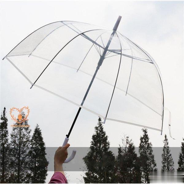 傘 長傘 ビニール傘 おしゃれ ドーム型 雨傘 かわいい 透明傘 全面透明 ワンタッチ 深張り 8本骨 丈夫 耐風色：黒縁、白縁、普通黒、普通白重さ約：0.35kg8本骨自動開く、手動閉める素材：親骨：鉄ハンドル：樹脂素材表面：樹脂★中国製...