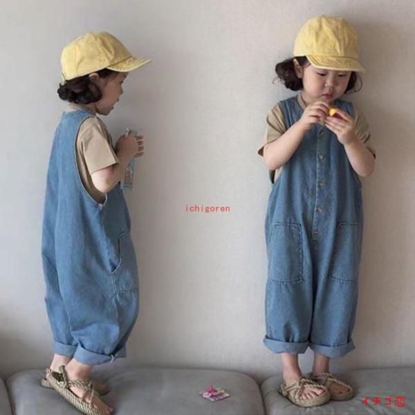 子供 デニムサロペット サロペット オーバーオール オールインワン サロペットパンツ　コンビネゾンロンパース 子供 中に着るものをパーカーなどに変えれば一年中活躍程よくゆとりのあるシルエットで着るだけでコーディネートが決まるサロペット薄いデ...