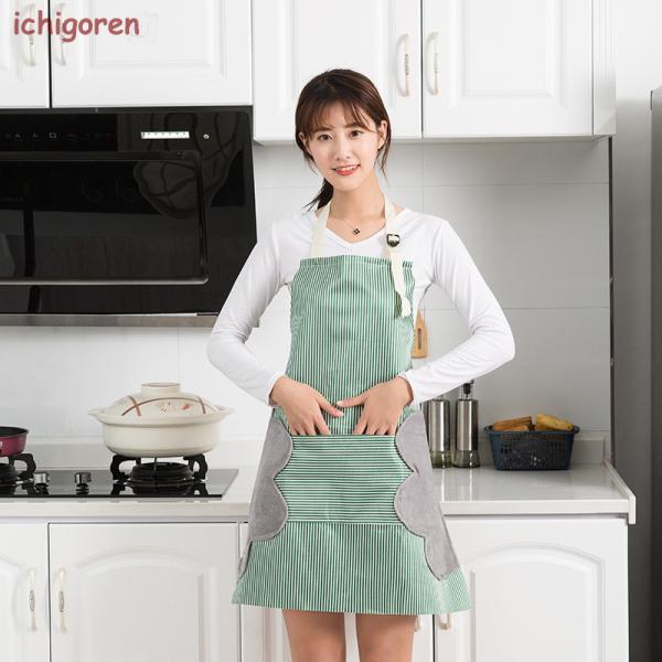 商品名：手を拭くエプロン／Apron wiping hands(サイズ)フリーサイズ着丈約72cm 横幅約70cm(カラー)ストライプ柄01.レッド(ストライプ) Red stripe02.グリーン(ストライプ) Green stripe0...