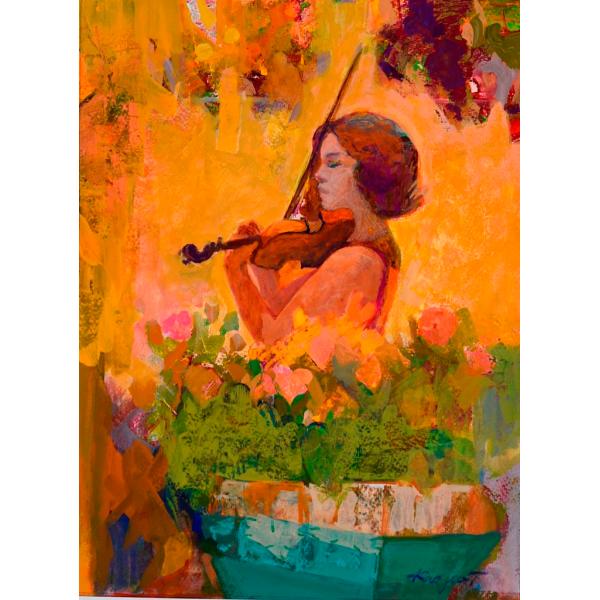 ヴァイオリンを奏でる女性像は、この画家の作品にしばしば登場するモチーフです。暖色系のやわらかな色彩が穏やかな光を感じさせ、どこからか心地よいメロディーが聞こえてきそうです。■【ご注意】実際の作品の色が、画面上の色と微妙に異なることがございま...
