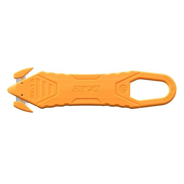 安心設計の開梱用カッター。荷物の開梱に。薄いダンボールなどの切断に。使い切りタイプ。水洗い可能。NSF規格認証取得。