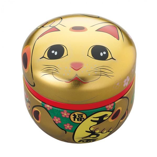 鈴子 招き猫 金色缶サイズ：φ86×H84mm招き猫は江戸の昔よりお金や人を招いてくれる縁起物として親しまれてきました。右手を挙げている招き猫は金運、幸運を招き、左手を挙げている招き猫は千客万来と言ってお客様を招くと言われています。商売繁盛...