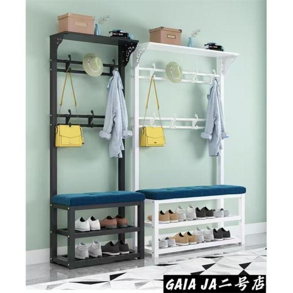 玄関ベンチ 玄関 ハンガーラック スツール 服掛けスタンド 靴棚 座席付 玄関収納 ベンチハンガー 2段シューズラック ベンチ 椅子 コート掛け