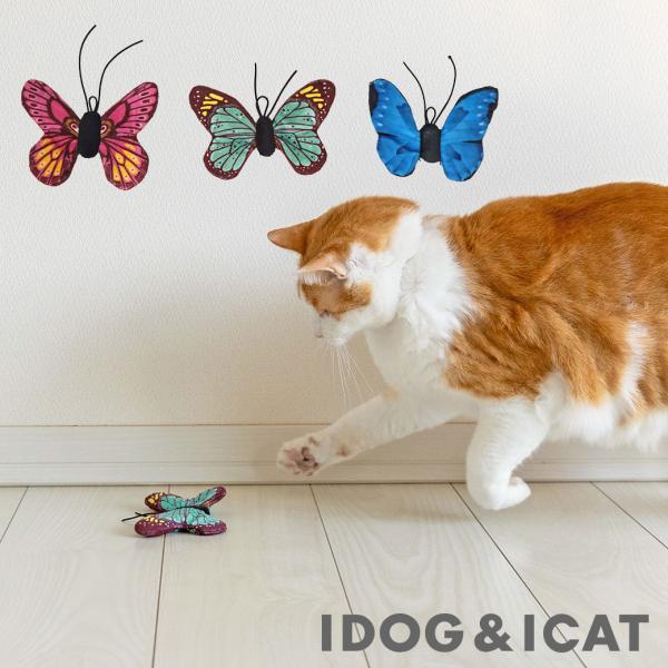 少しリアルな翅のプリントが特徴のちょうちょ型の布製おもちゃ。キャットニップとカシャカシャ入りの猫用おもちゃです。カラー：ピンク/アクア/ブルー素材：ポリエステル100％、カシャカシャ、キャットニップサイズ：(約)13×9cm、重さ(約)7g...