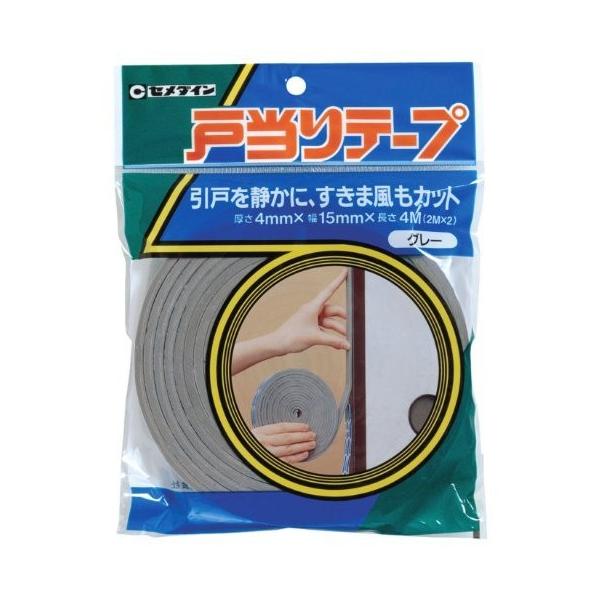 セメダイン 音・隙間風防止 戸当りテープ 4mm×15mm×2m グレー 2巻入 TP-178 4901761309431用途：戸当り音の防止・すきま風や虫の侵入の防止サイズ：厚み4mm×幅15mm×長さ2m色：グレー入り数：2巻