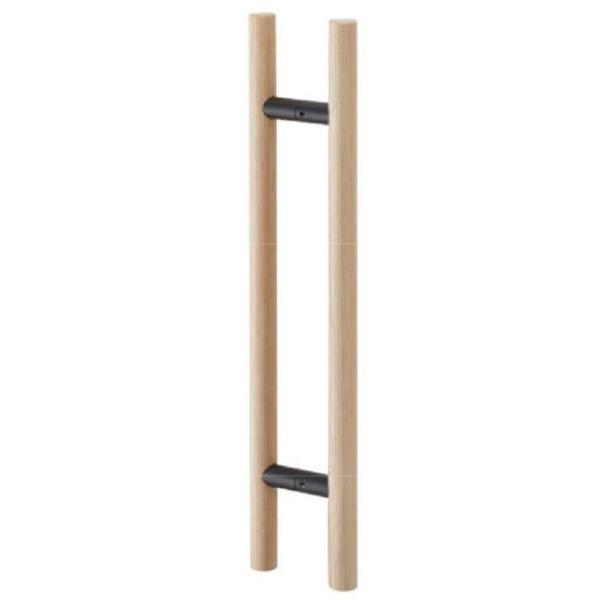 ドアハンドル（φ25・両面用）材質:天然木＋真鍮仕上:木部?クリアー、ウォールナット（抗菌） の２色展開金具?マットブラック付属ネジ:M6×50mm、M6×70mm適応扉厚:10〜52mm