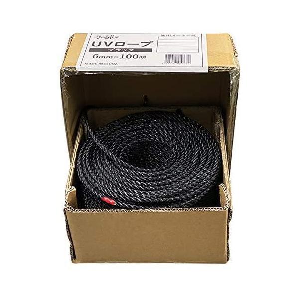 ワールド UVロープ  ブラック φ6mm×100m<br>土のうとシートをつなぐ。<br>UV剤配合で劣化しにくい！<br>材質：PE（ポリエチレン）<br>使いやすい小巻タイプ