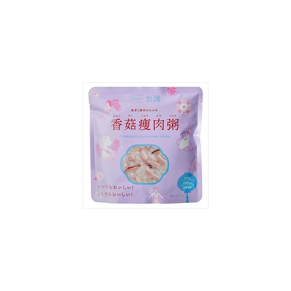 干し椎茸、生姜、豚もも肉が入った台湾のおかゆ「シャングーショウロウジョウ」。とろりとしたお米の甘みで、心も身体もほっとするような優しい味わい。爽やかな生姜の千切りの風味と、滋味深いおいしさが食欲をそそります。[名称]米飯類(おかゆ)[原材料...
