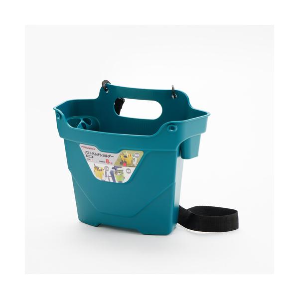 園芸、ガーデニング、屋外作業、塗装にも使えるショルダーバケットシリコンのような素材（低密度ポリエチレン）で丸洗い可能ハンドル付きで持ちやすい小物を引っ掛けられる穴付き背面カーブで体にフィットサイズ:W360×H299×D184mm肩掛けベル...