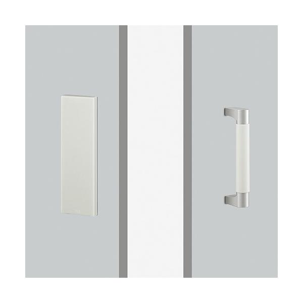 ・分類建築用金物 ＞ ドアハンドル ＞ プレート・仕様ABS ホワイト＋ユニキャスト シルバー・定価￥5,800 (税込￥6,380) / 1セット（内外）・サイズ80×252・ピッチ190・施工取付ビス　M6取付穴　φ8mm・重量・機能防...