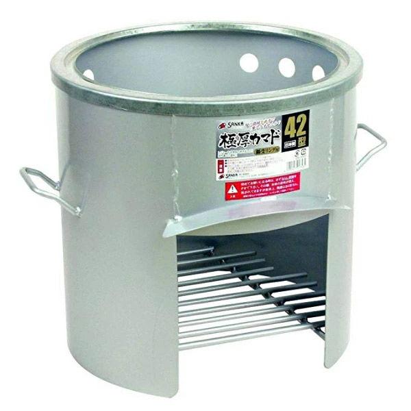 厚くて丈夫、だから長持ち、鍋受けを使用すれば、大きい鍋ややかん、小型のフライパン等幅広く使用できます。原産国 日本寸法 約幅545×奥行470×高さ425mm 質量 約9kg有効内寸 口径42cm 材質 本体＝スチール（静電焼付塗装）