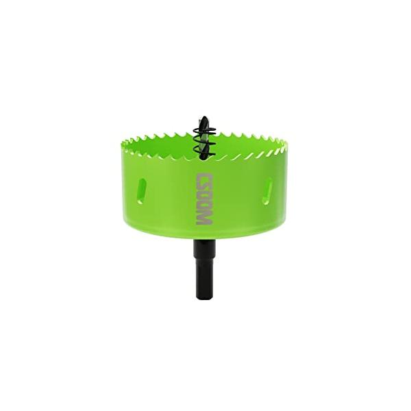 ホールソーグリーン/90mm/SJSKKQ-FT・Size:90mm・パッケージ個数:1・サイズホールソーの全長：96mm、切削直径：90mm、刃厚：1.5mm、切り込み深さ：37mm・材質刃部には高品質なバイメタルを使用しており、切れ味、...