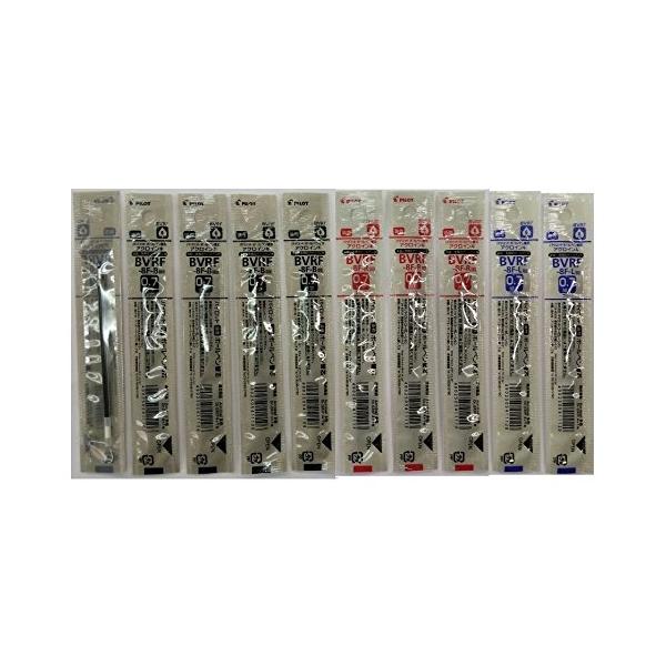 ボールポイント・パッケージ個数:10・内容: BVRF-8F-B(黒)5本・BVRF-8F-R(赤)3本・BVRF-8F-L(青)2本・種類: 油性ボールペン替芯　アクロインキ・ペン先: 細字0.7mmボール・インキ色: 黒・赤・青・緑・サ...