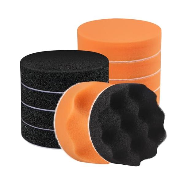 MaterialType:平面+波形(細目 極細目)10個セット・パッケージ個数:1・細目ポリッシャースポンジバフセット5個?黒いスポンジ平面＊4と波形＊1(は柔らかいのでコーティング仕上げ塗布用として使いました)?5個??オレンジスポンジ...
