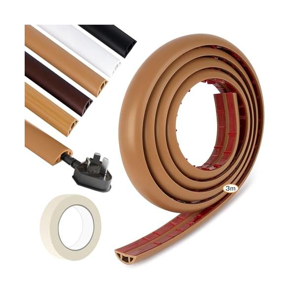 ケーブルカバーライトブラウン/3M/-・Size:3MColor:ライトブラウン・配線コード隠しケーブルカバーRabieruフロアコードカバーはワイヤーを隠して保護し、乱雑で見た目が悪い問題や危険を起こす心配を解決します。整理したワイヤーは...