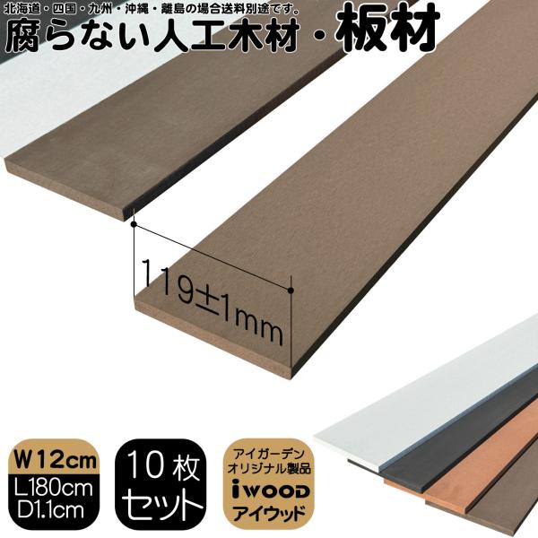 ※オリジナル人工木 iwood は、防腐も防虫も一切不要！10年経っても経年劣化によるパリパリ割れたり、表面がベタベタしたり、白く粉が浮き上がったりもありません！商品寸法(単位：約mm)/単品：幅120×厚み11×長さ1800 (寸法誤差最...