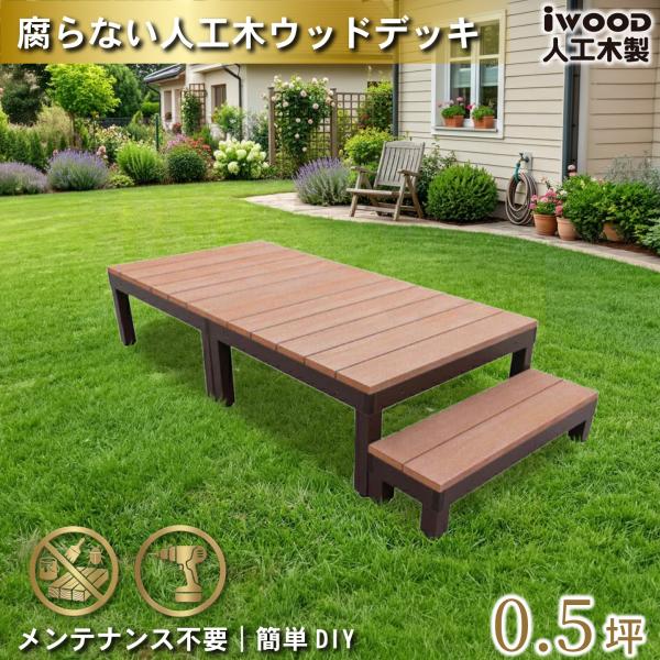 ※オリジナル人工木 iwood は、防腐も防虫も一切不要！10年経っても経年劣化によるパリパリ割れたり、表面がベタベタしたり、白く粉が浮き上がったりもありません！商品寸法(単位：約mm)：幅1800×奥行900×高さ400~440/ステップ...