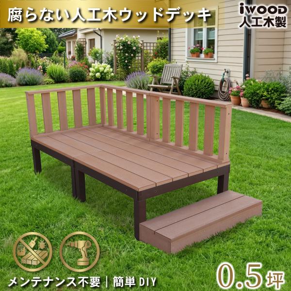※オリジナル人工木 iwood は、防腐も防虫も一切不要！10年経っても経年劣化によるパリパリ割れたり、表面がベタベタしたり、白く粉が浮き上がったりもありません！※セットのステップはアイウッド人工木デッキ用なので、ウッドデッキPLUS本体に...