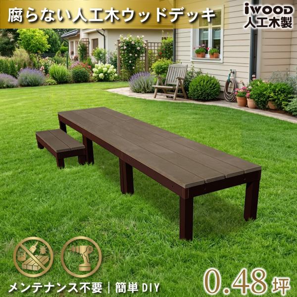 ※オリジナル人工木 iwood は、防腐も防虫も一切不要！10年経っても経年劣化によるパリパリ割れたり、表面がベタベタしたり、白く粉が浮き上がったりもありません！商品寸法(単位：約mm)：幅2700×奥行598×高さ400?440/ステップ...