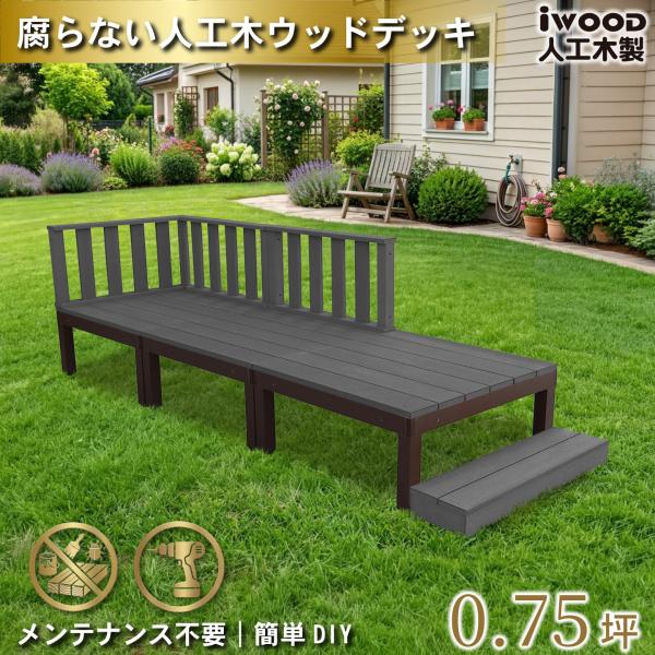 ※オリジナル人工木 iwood は、防腐も防虫も一切不要！10年経っても経年劣化によるパリパリ割れたり、表面がベタベタしたり、白く粉が浮き上がったりもありません！※セットのステップはアイウッド人工木デッキ用なので、ウッドデッキPLUS本体に...