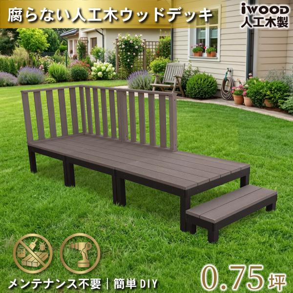 "※オリジナル人工木 iwood は、防腐も防虫も一切不要！10年経っても経年劣化によるパリパリ割れたり、表面がベタベタしたり、白く粉が浮き上がったりもありません！商品寸法(単位：約mm)：幅2700×奥行900×高さ400~440/フェン...