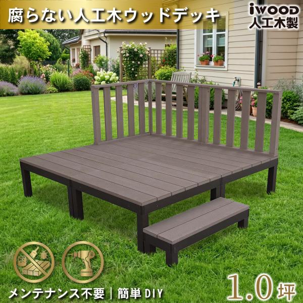 "※オリジナル人工木 iwood は、防腐も防虫も一切不要！10年経っても経年劣化によるパリパリ割れたり、表面がベタベタしたり、白く粉が浮き上がったりもありません！商品寸法(単位：約mm)：幅1800×奥行1800×高さ400~440/フェ...